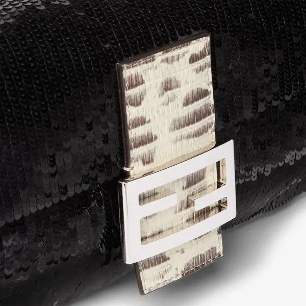 Fendi Baguette® 26424 Black Organza And Sequin Bag